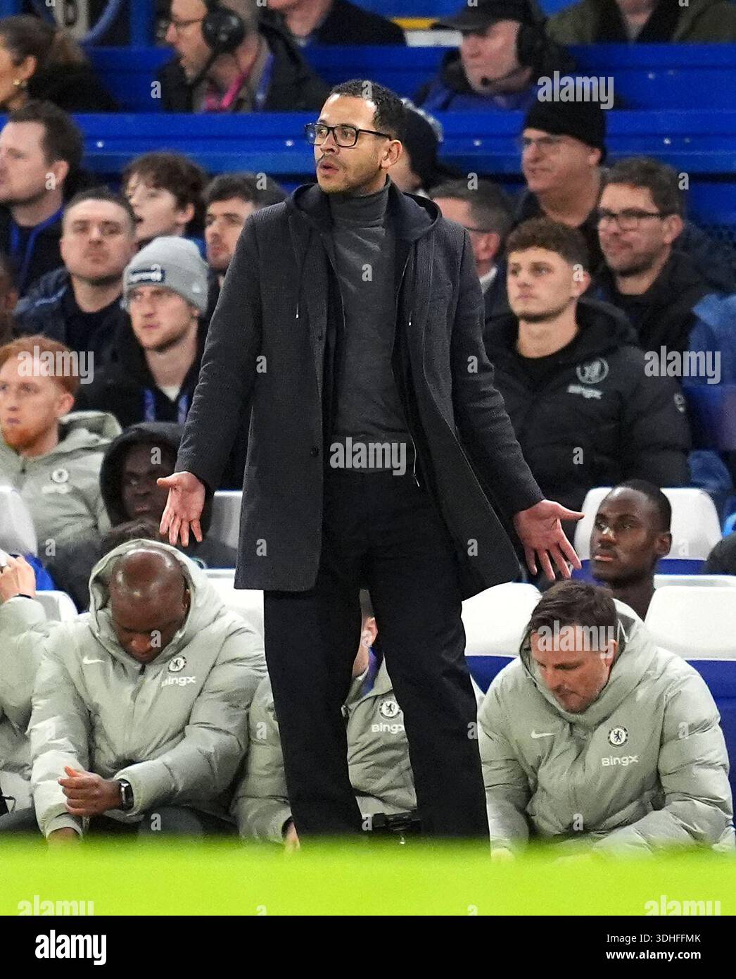 Chelsea manager Liam Rosenior during the UEFA Champions League match at ...