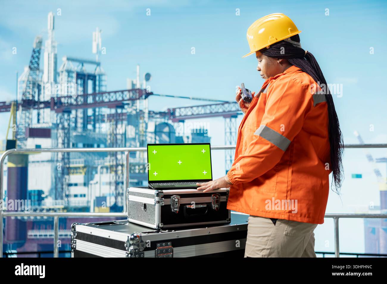 Isolated screen laptop used by offshore platform professional to ...