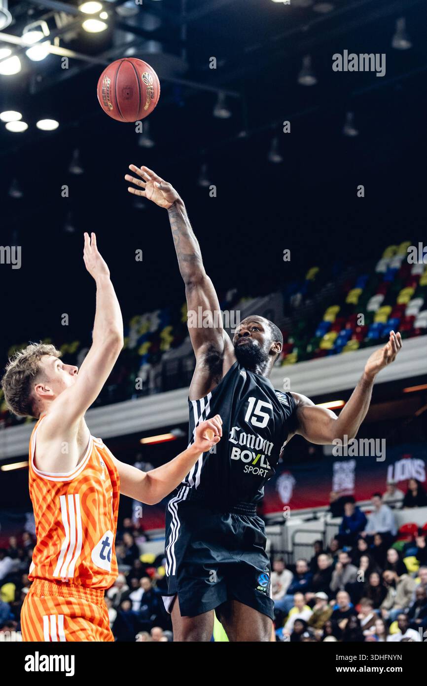 London, UK. 21 January, 2026 Lions' player Chaundee Brown JR during BKT ...