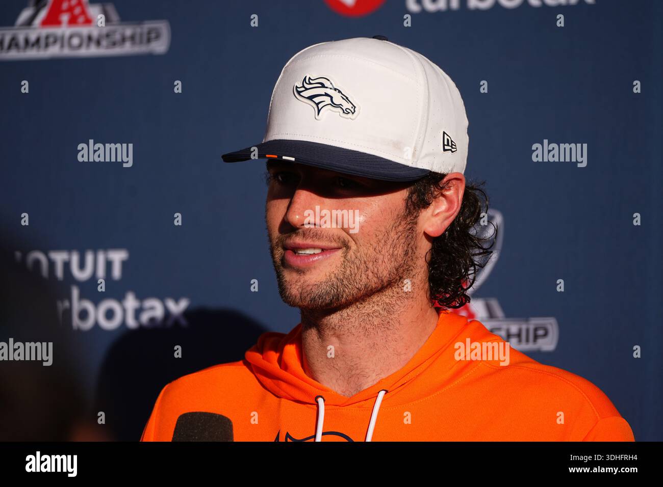 Denver Broncos quarterback Jarrett Stidham responds to questions after ...