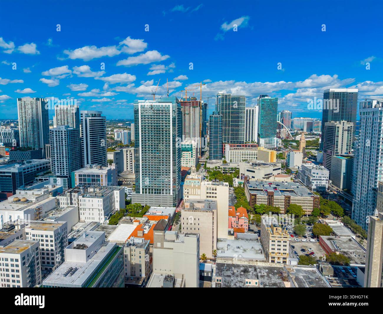 Downtown Miami business and financial district 2026. Aerial drone ...