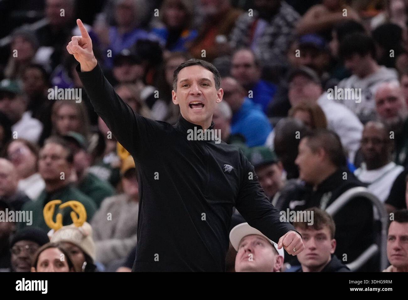 Oklahoma City Thunder head coach Mark Daigneault reacts during the ...
