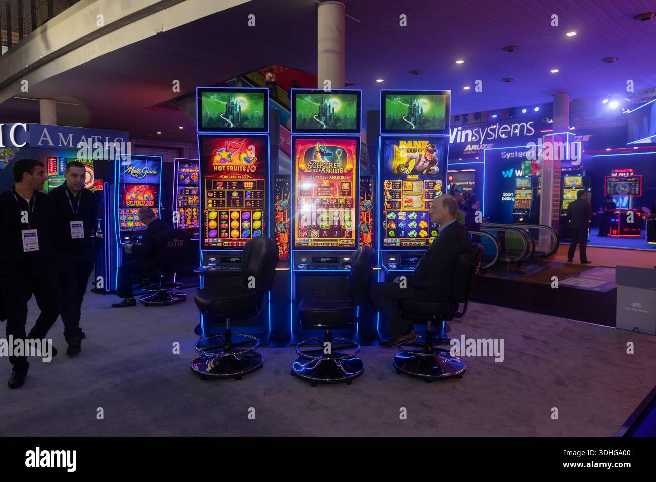 A man seen playing at Amatic Industries booth, a gaming platform during ...