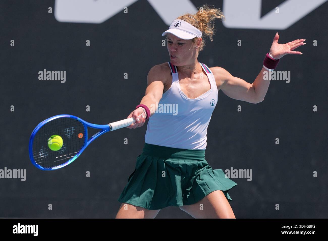 Laura Siegemund of Germany plays a forehand return to Maddison Inglis ...