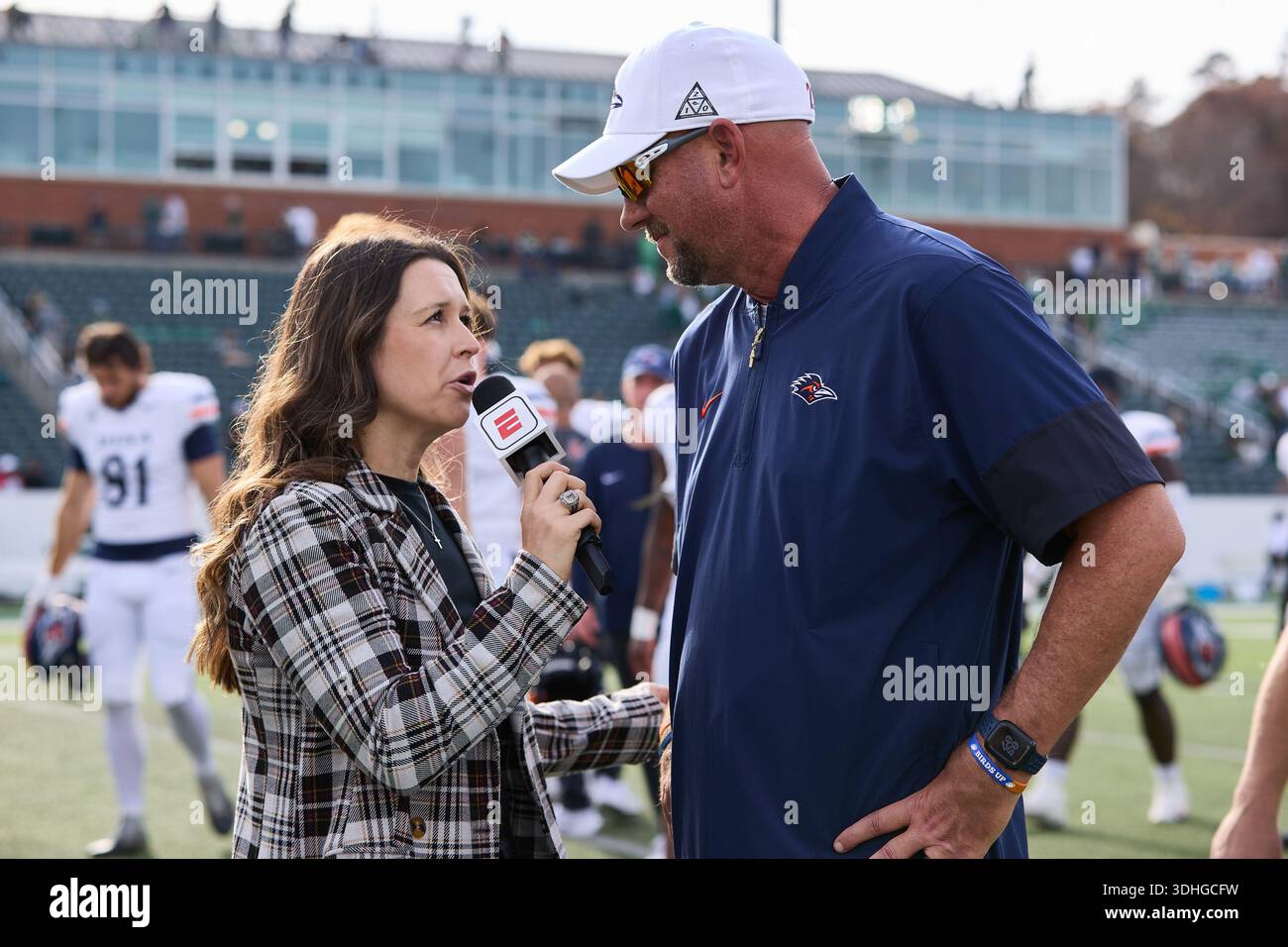 ESPN sideline reporter Maria Trivelpiece interviews UTSA head coach ...