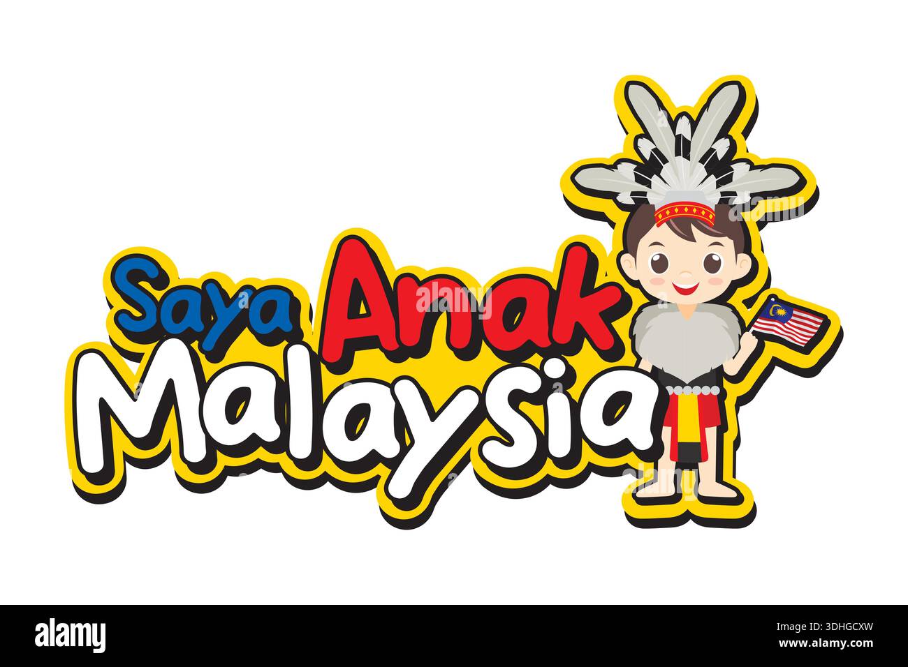 Adorable Malaysian Sarawakian Iban boy cartoon with traditional ethnic ...