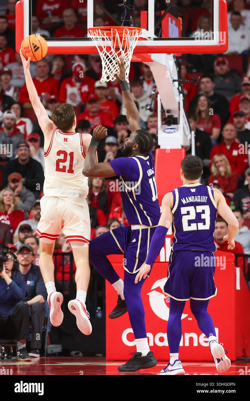 Lincoln, Nebraska, USA. 21st Jan, 2026. Nebraska Cornhuskers forward ...