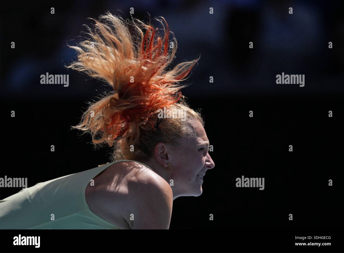 Katerina Siniakova of the Czech Republic serves to Amanda Anisimova of ...