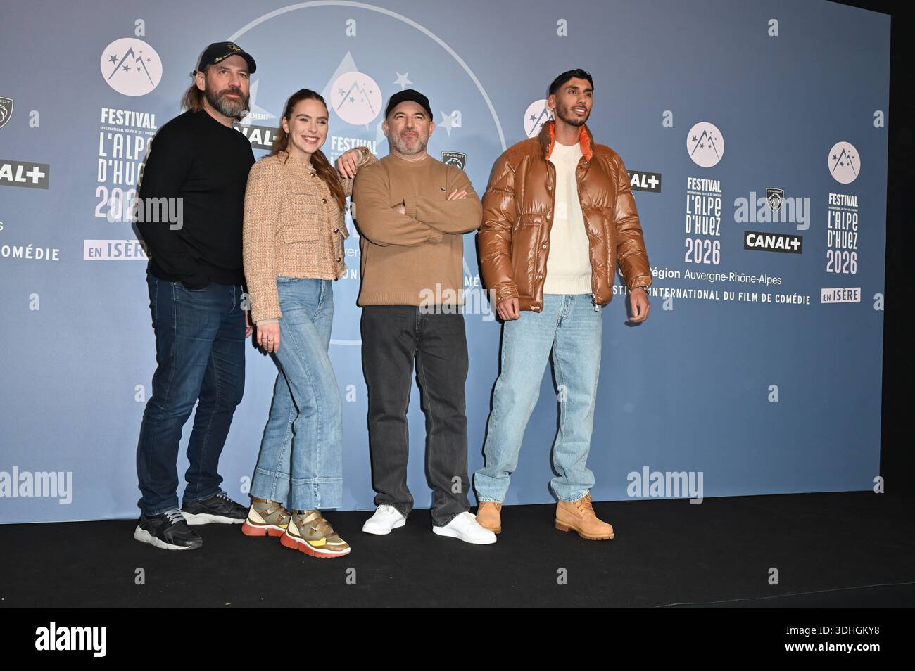 Fred Testot, Jade Pedri, Mohamed Hamidi and Ilyes Djadel posing for a ...