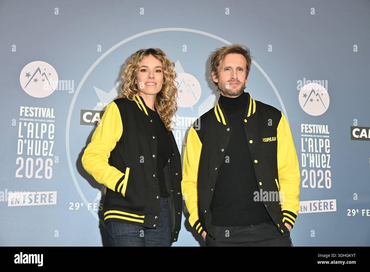 Elodie Fontan and Philippe Lacheau posing for a photocall during the ...