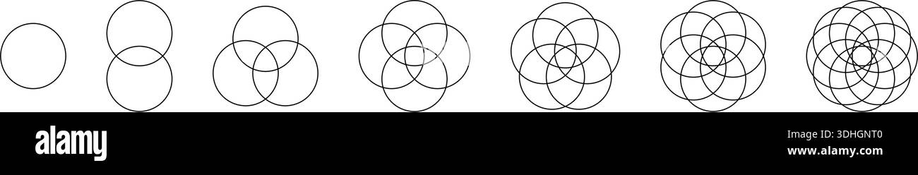 Intersecting circles set. Circle Venn diagram with four, five and six ...
