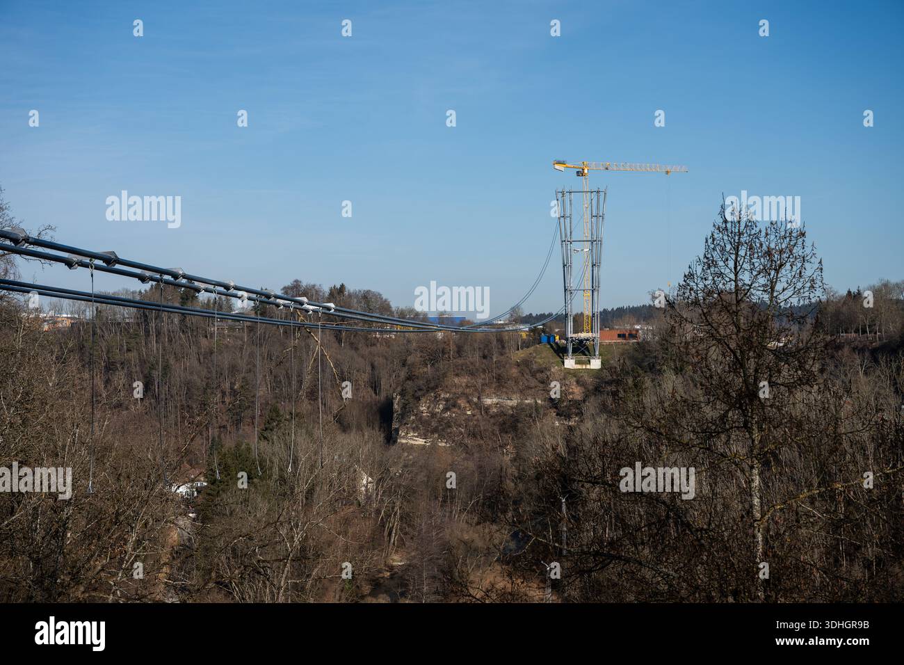 Rottweil, Germany. 21st Jan, 2026. The "Neckar Line" suspension bridge ...