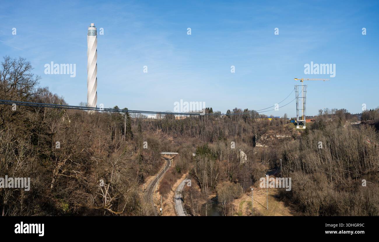 Rottweil, Germany. 21st Jan, 2026. The "Neckar Line" suspension bridge ...