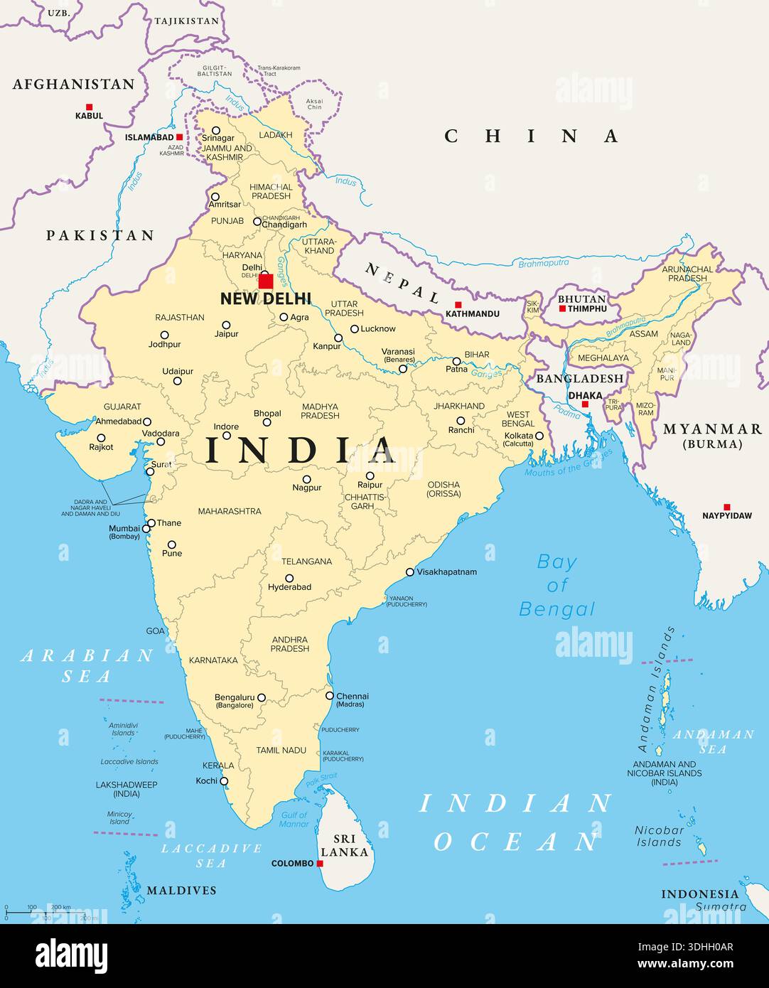 Republic of India, political map with states and union territories ...