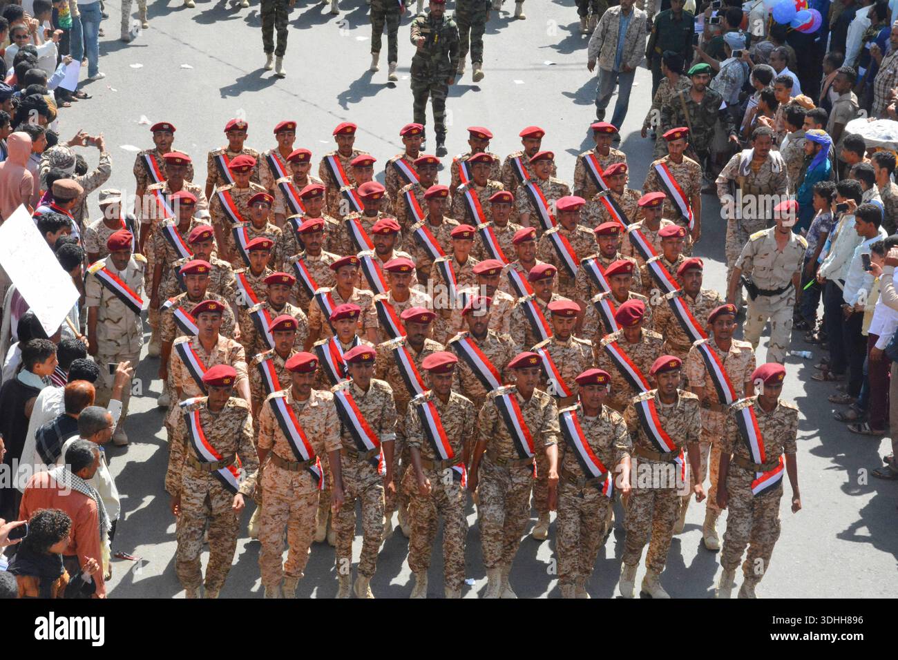 TAIZ, Yemen – 26 September 2021: Yemeni army soldiers take part in a ...