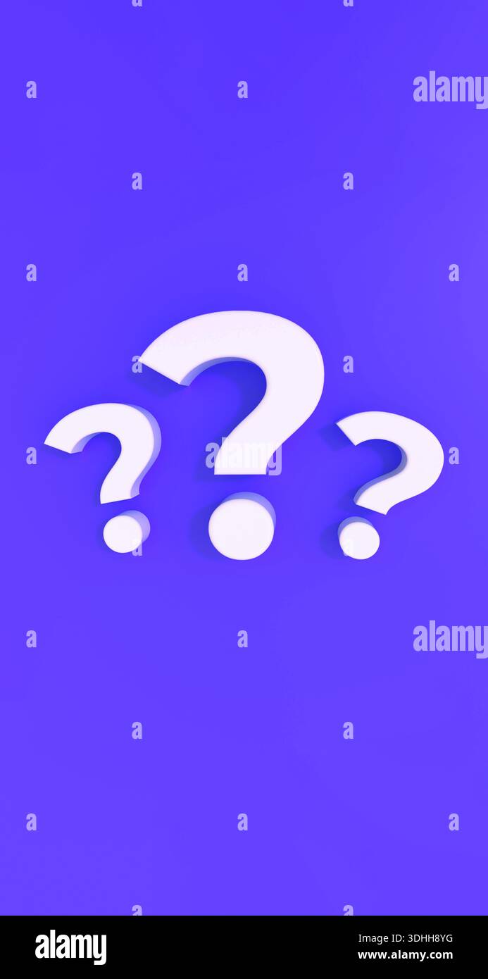 Three bold white question marks symbolizing questions, problems, and ...