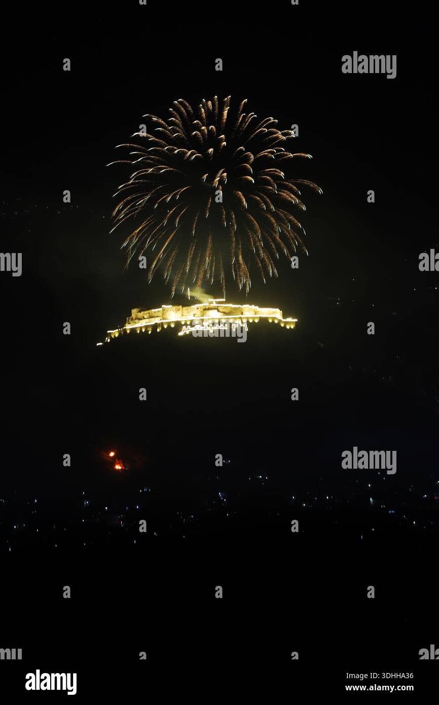 TAIZ, Yemen – 26 September 2025: An aerial view shows fireworks ...