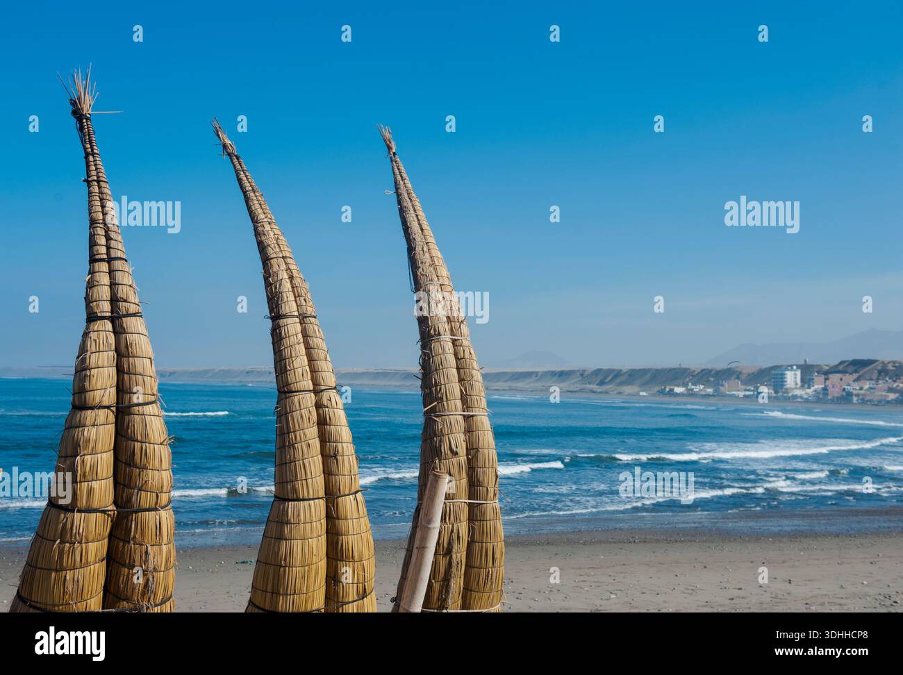 Huanchaco nr Trujillo Peru "Caballitos de totora" stand on their on the ...