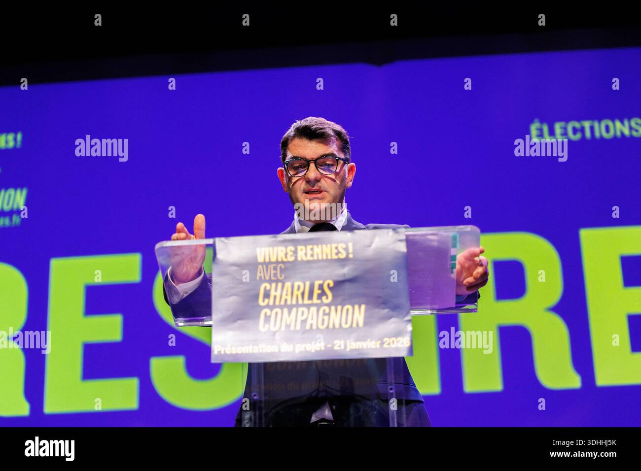 Rennes, France. 21st Jan, 2026. Speech by Charles Compagnon (Horizons ...