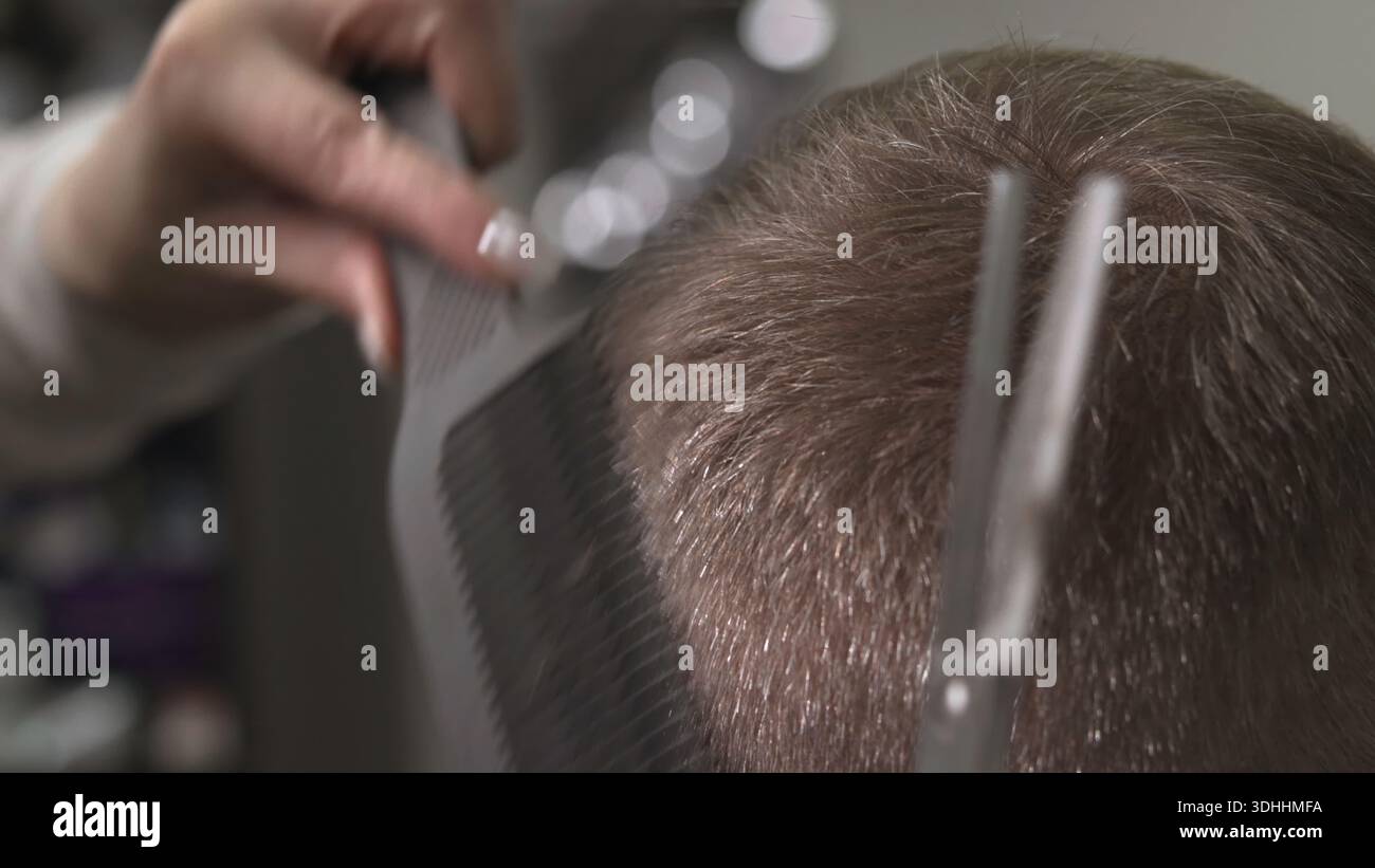 Detailed Haircut Scene, Stylist Attentively Trims And Sculpts Male Hair ...