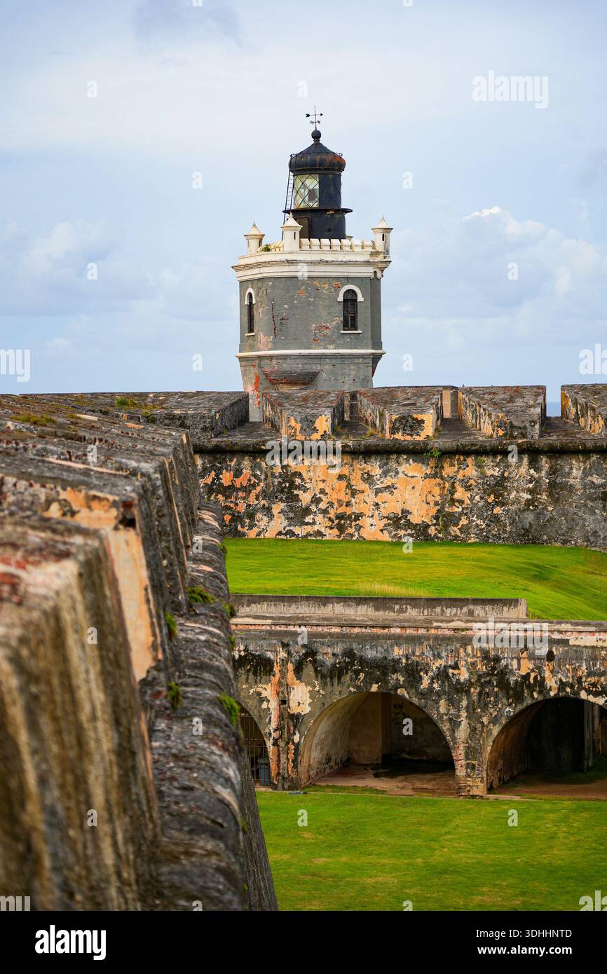 The historic lighthouse of Castillo San Felipe del Morro, an ancient ...