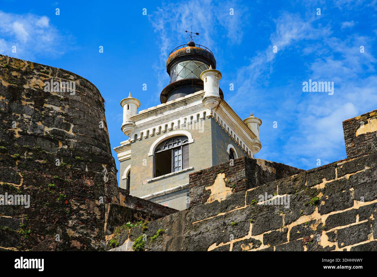 The historic lighthouse of Castillo San Felipe del Morro, an ancient ...