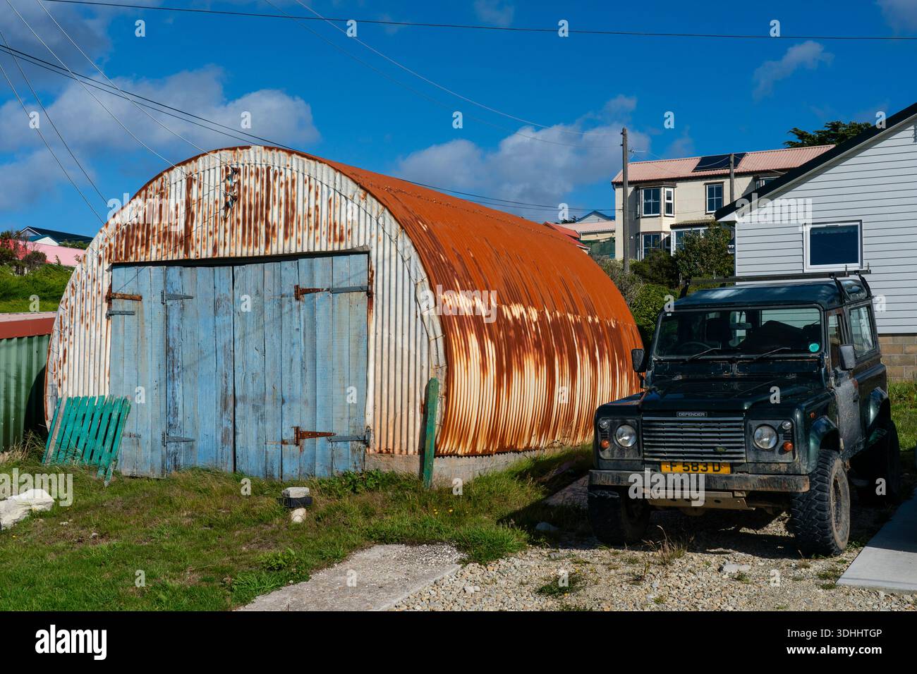 Land Rover Defender parked in Stanley, Falkland Islands Stock Photo - Alamy