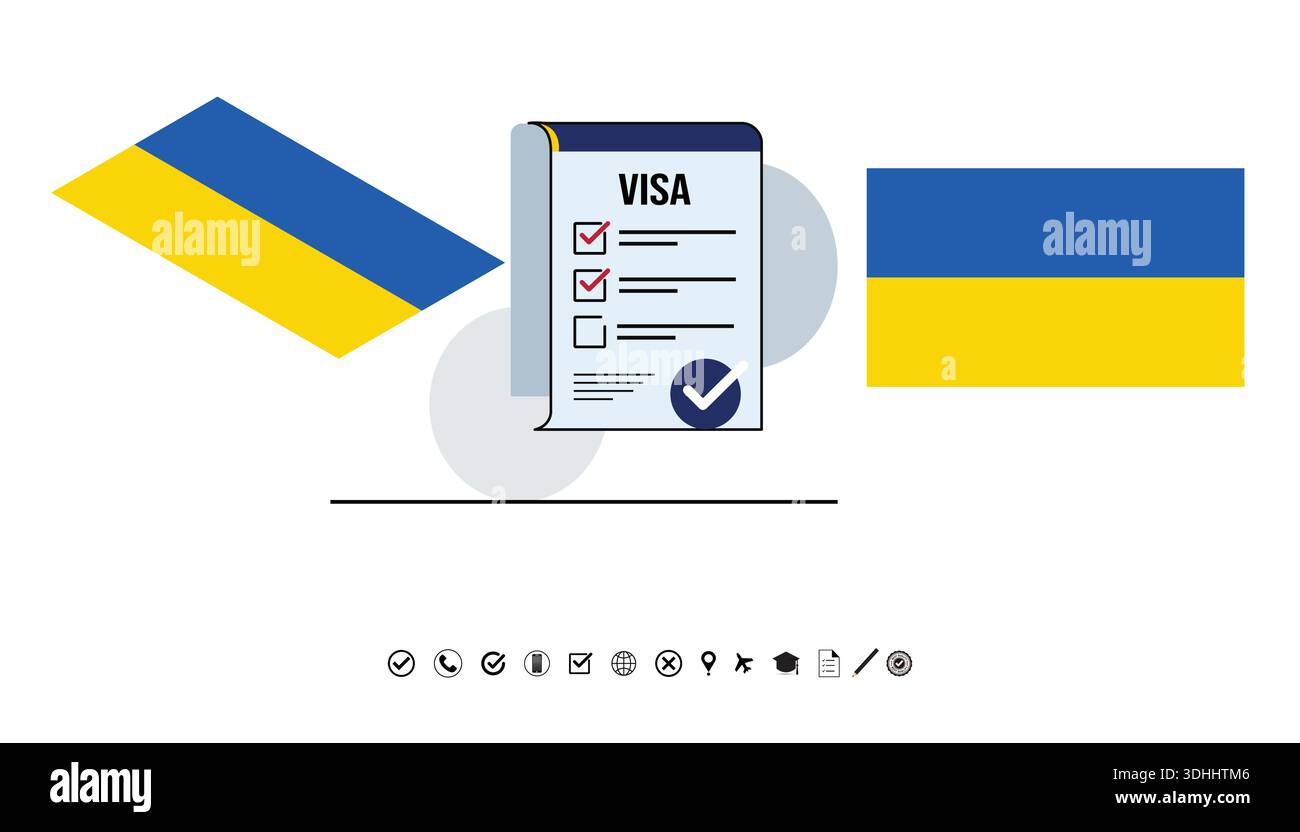 Ukraine Flag And Visa Checklist Illustration Document, Travel ...
