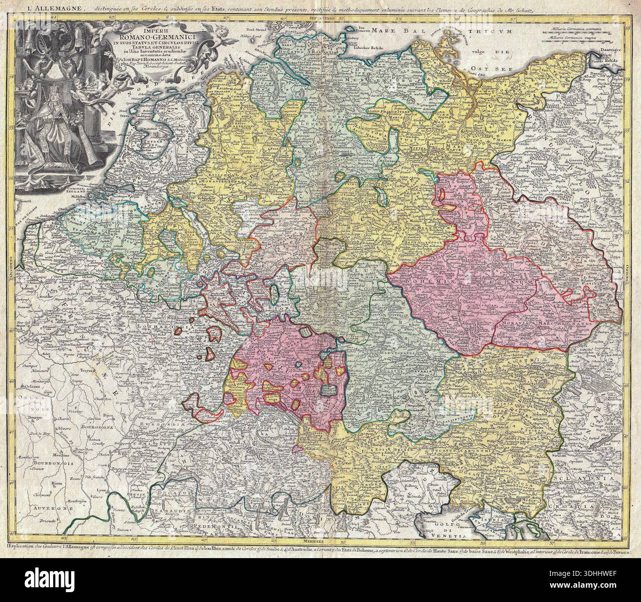 1740 Homan map of the Holy Roman Empire, Germanic Empire Stock Photo ...