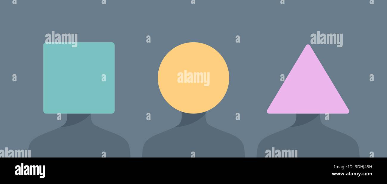 Three human silhouettes with colorful geometric shapes - triangle ...