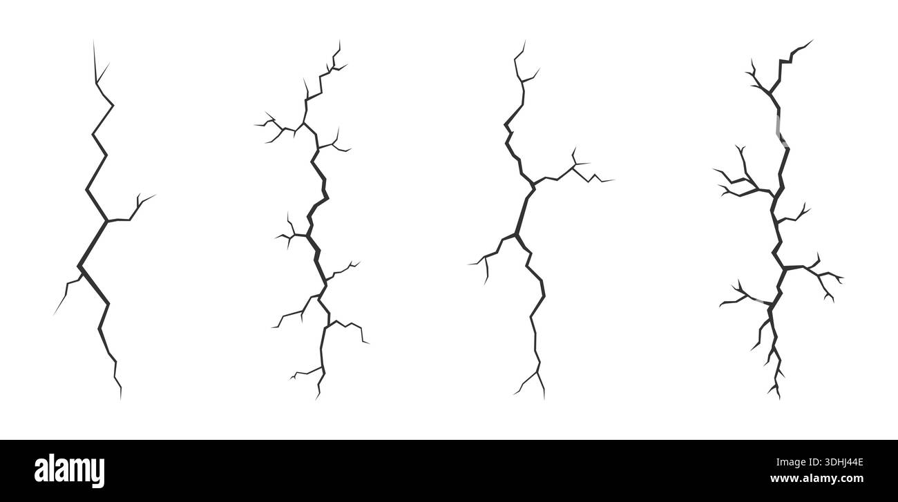 Set of black cracks on a white background, vector illustration Stock ...