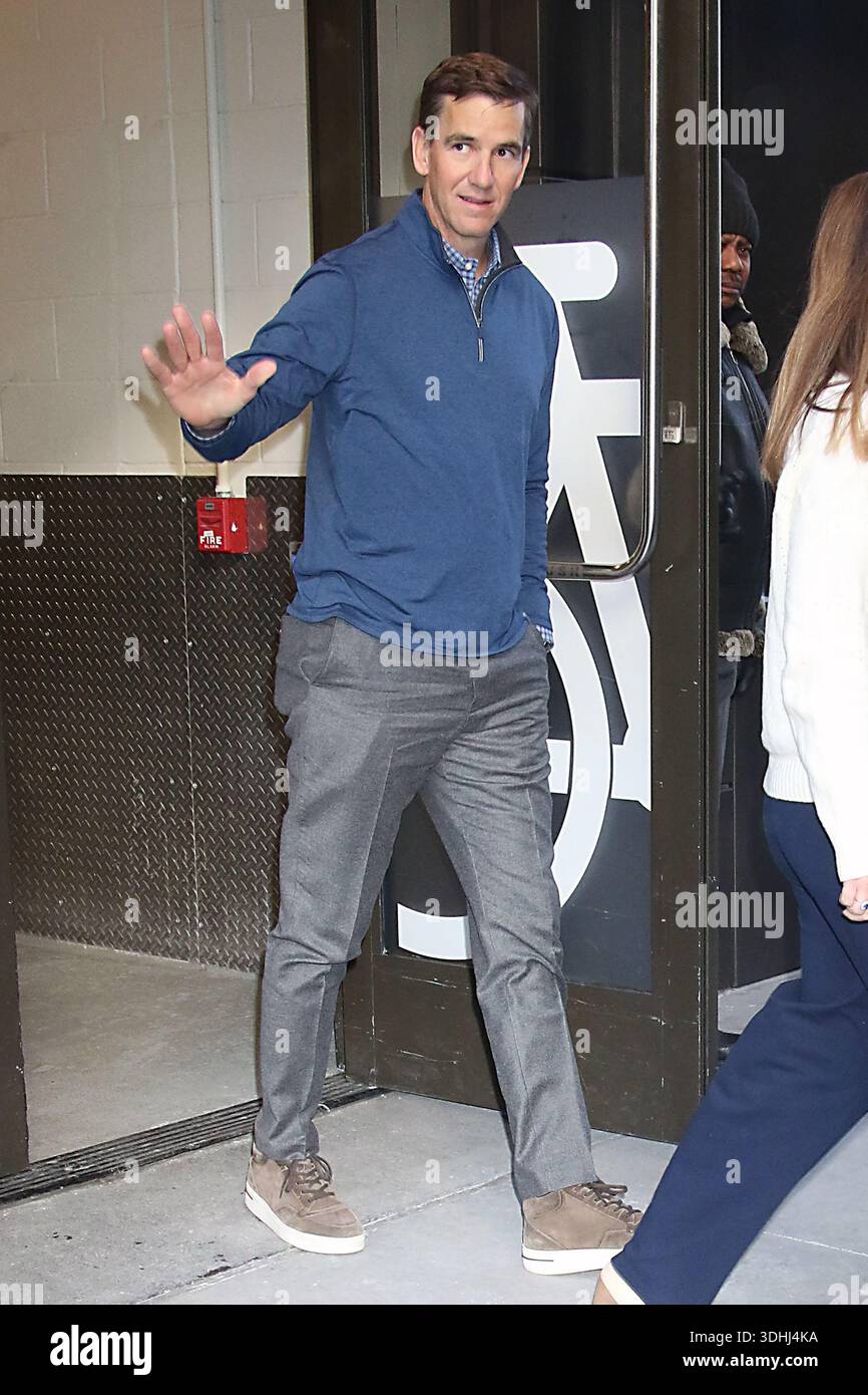New York, NY, USA. 21st Jan, 2026. Eli Manning seen exiting ABC Studios ...