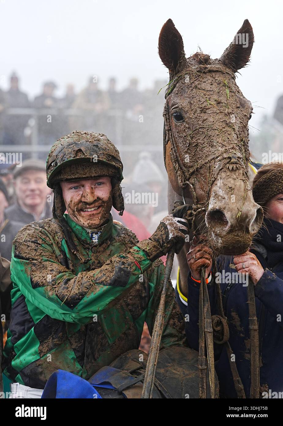Jockey Eoin Staples with The Lovely man after winning the Adare Manor ...