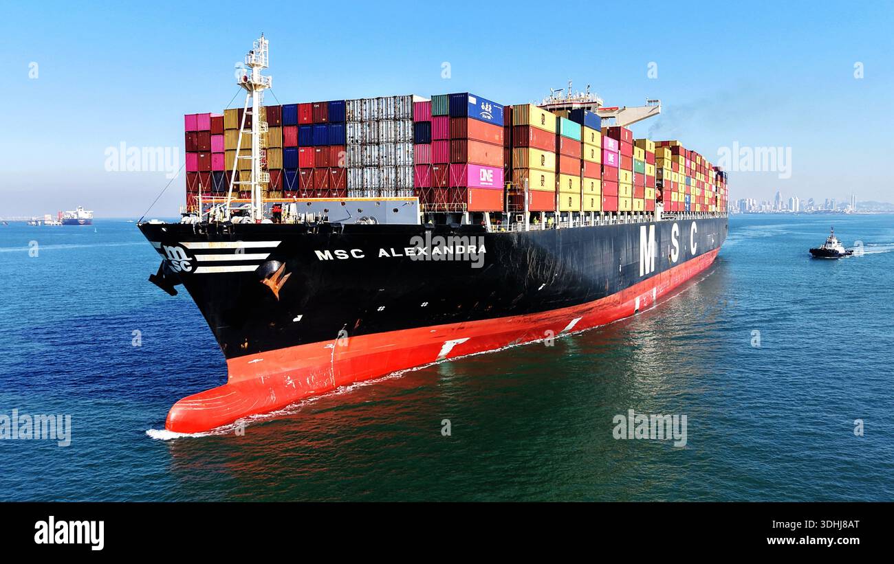 MSC Alexandra container ship sails into the harbor in Qingdao in ...
