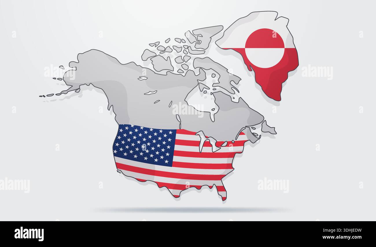 United States Greenland map flags geopolitical concept Arctic region ...