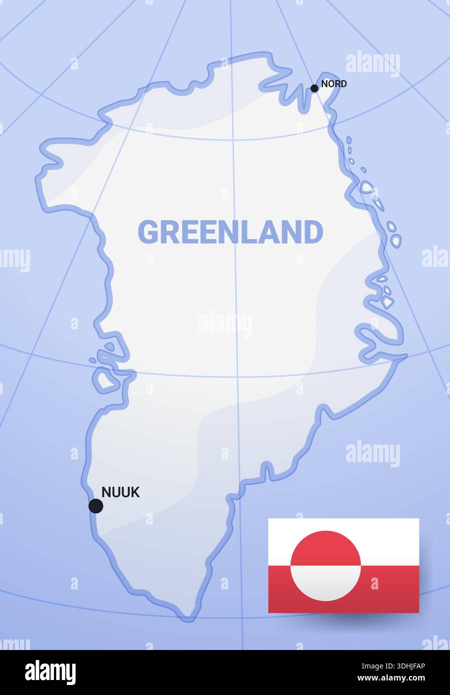 Greenland map with Nuuk and Nord locations political geography Arctic ...