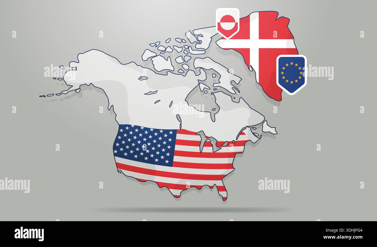 Greenland Denmark United States EU geopolitics map North America and ...