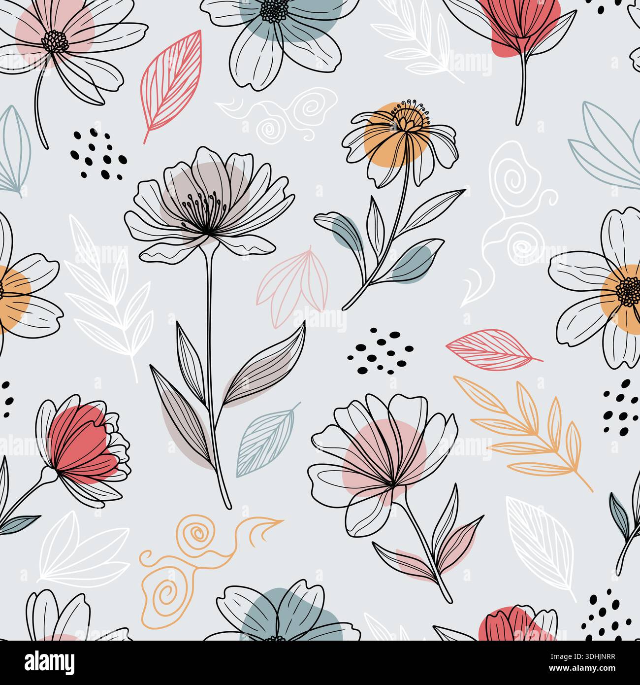 Delicate floral line vector seamless pattern illustration Stock Vector ...