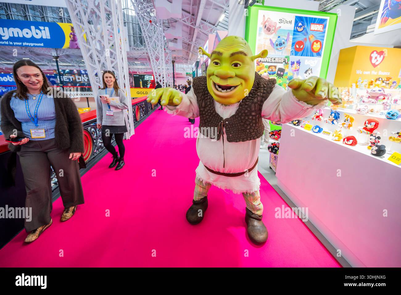 London, UK. 22nd Jan, 2026. A giant Shrek passes Soft toys including ...