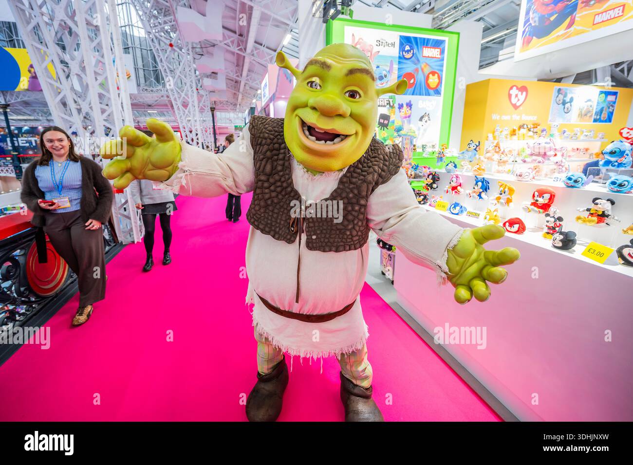 London, UK. 22nd Jan, 2026. A giant Shrek passes Soft toys including ...