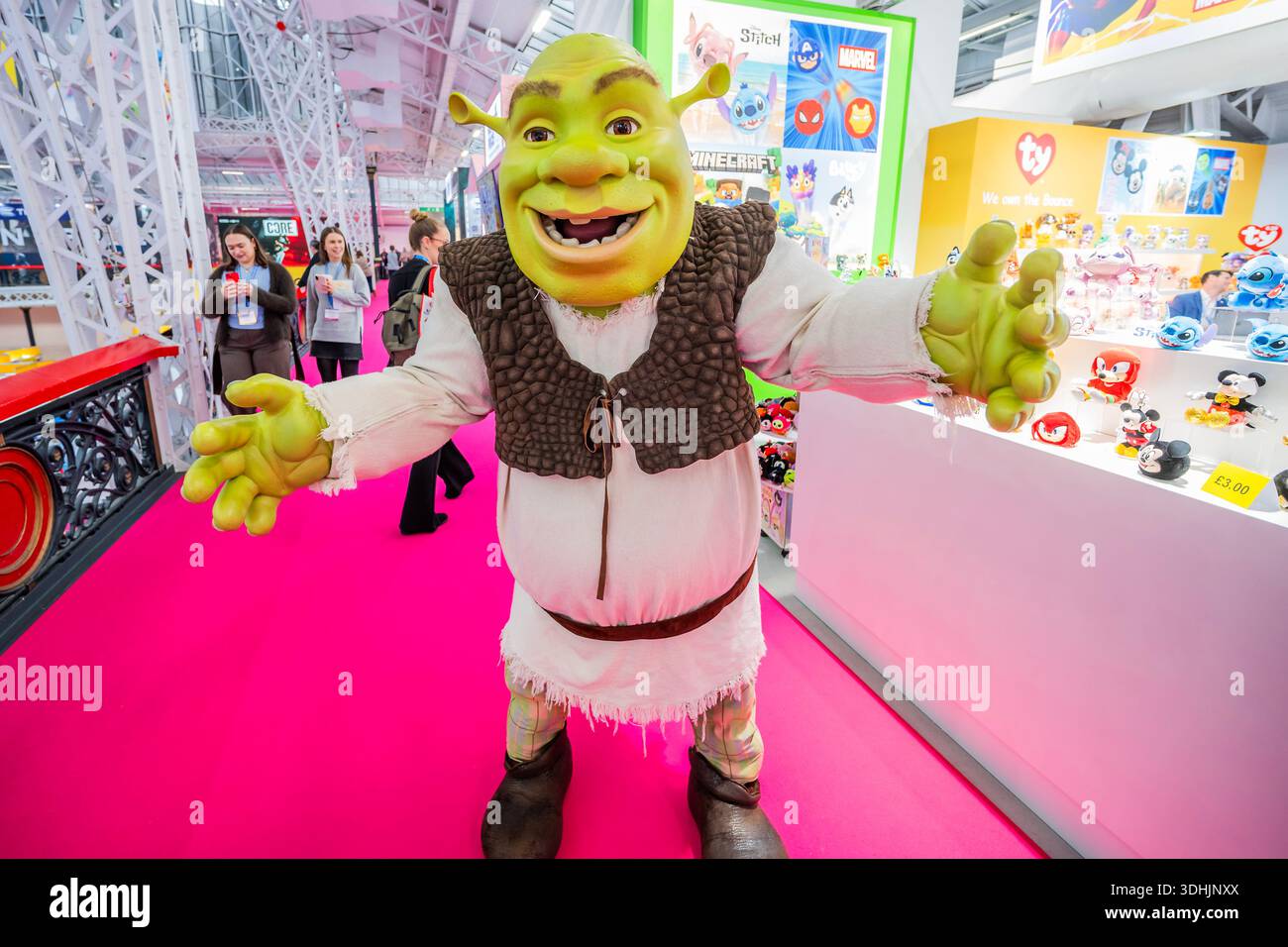 London, UK. 22nd Jan, 2026. A giant Shrek passes Soft toys including ...