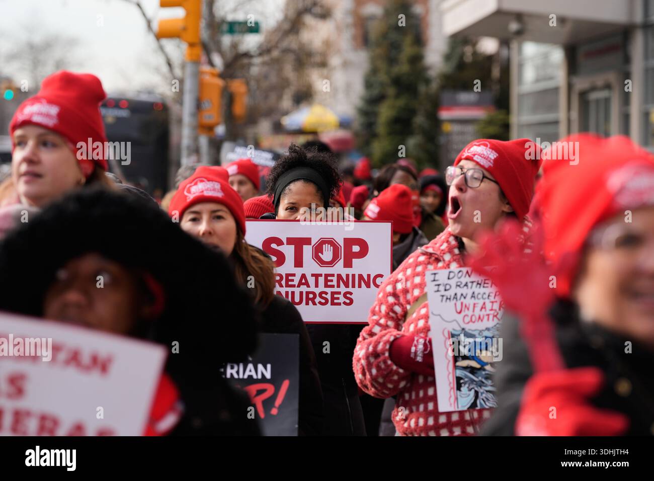 Striking nurses and supporters demonstrate outside NewYork-Presbyterian ...