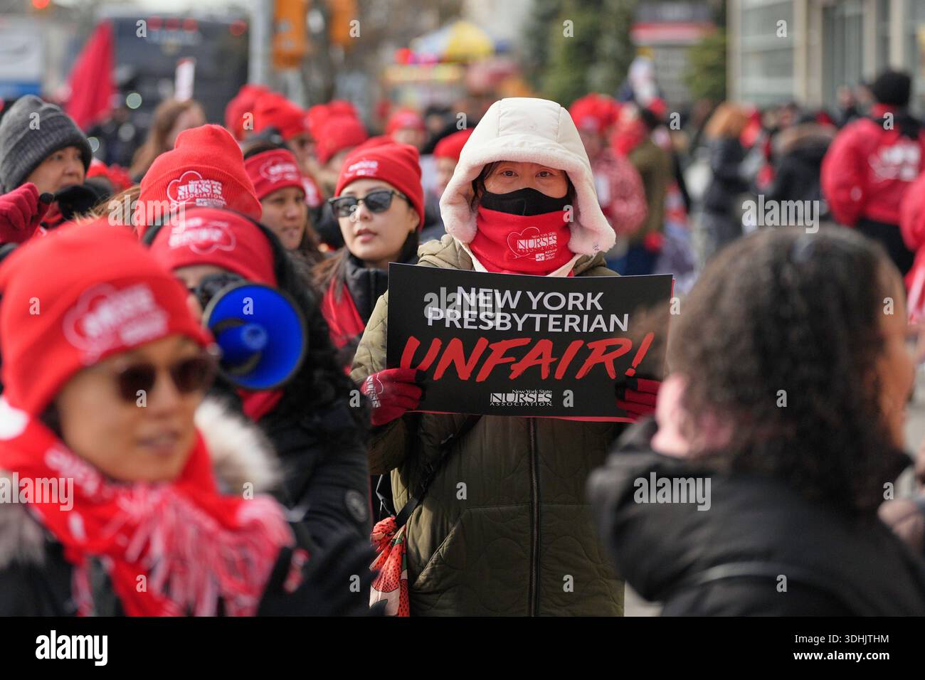 Striking nurses and supporters demonstrate outside NewYork-Presbyterian ...