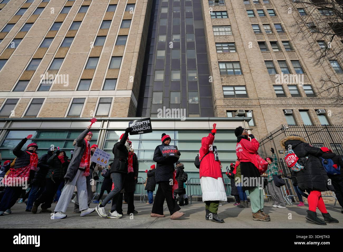 Striking nurses and supporters demonstrate outside NewYork-Presbyterian ...