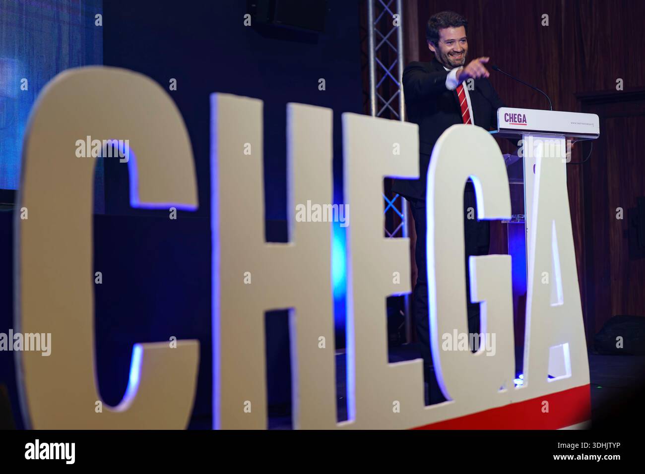 Portuguese far right politician André Ventura from the Chega political ...
