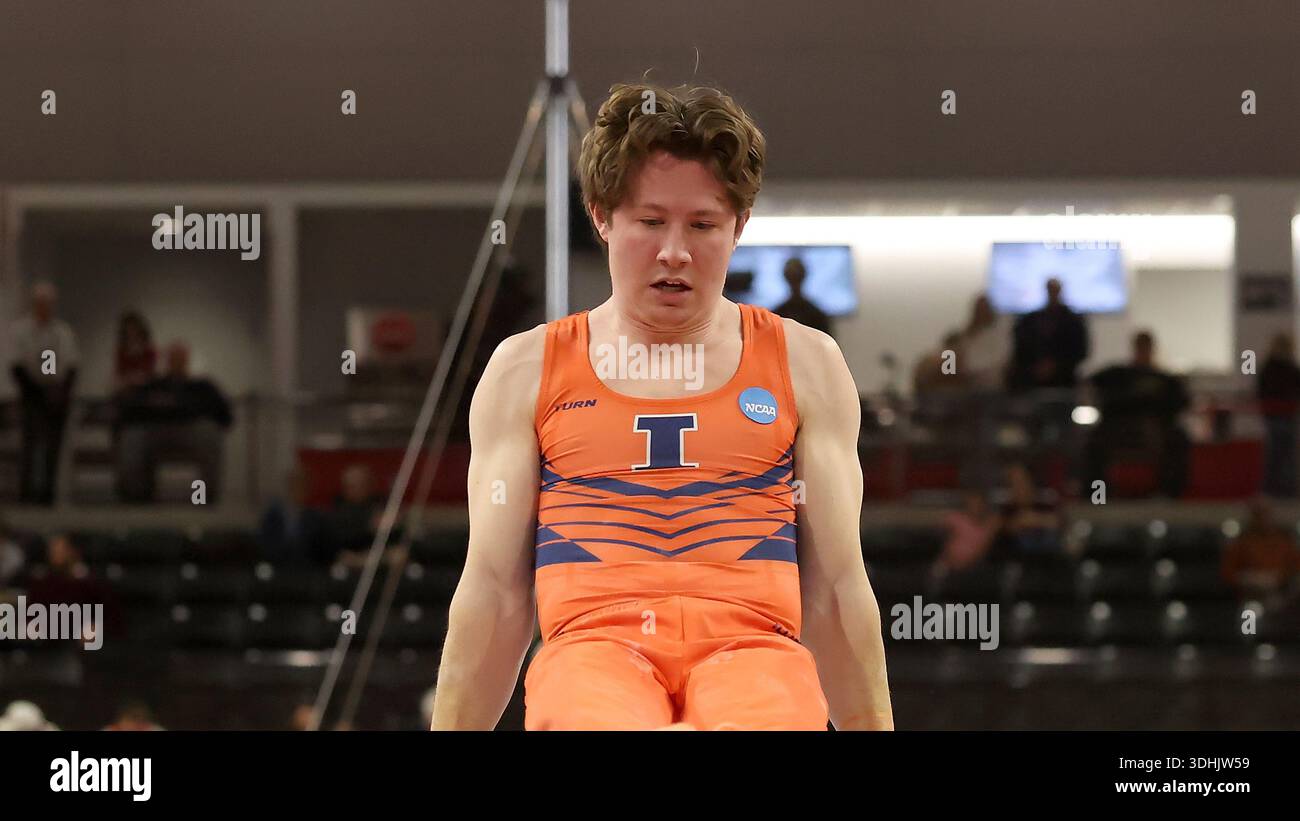 Illinois gymnast Connor Micklos competes during an NCAA gymnastics meet ...
