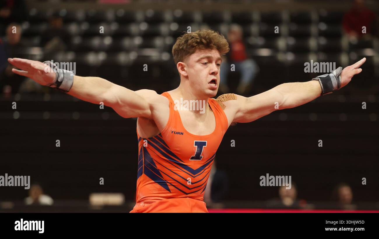 Illinois gymnast Tate Costa competes during an NCAA gymnastics meet ...