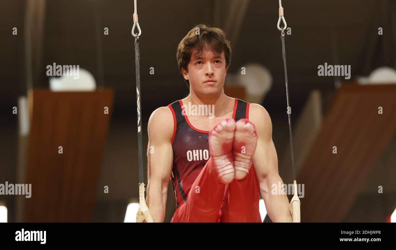 Ohio State gymnast Jace Hashimoto competes during an NCAA gymnastics ...