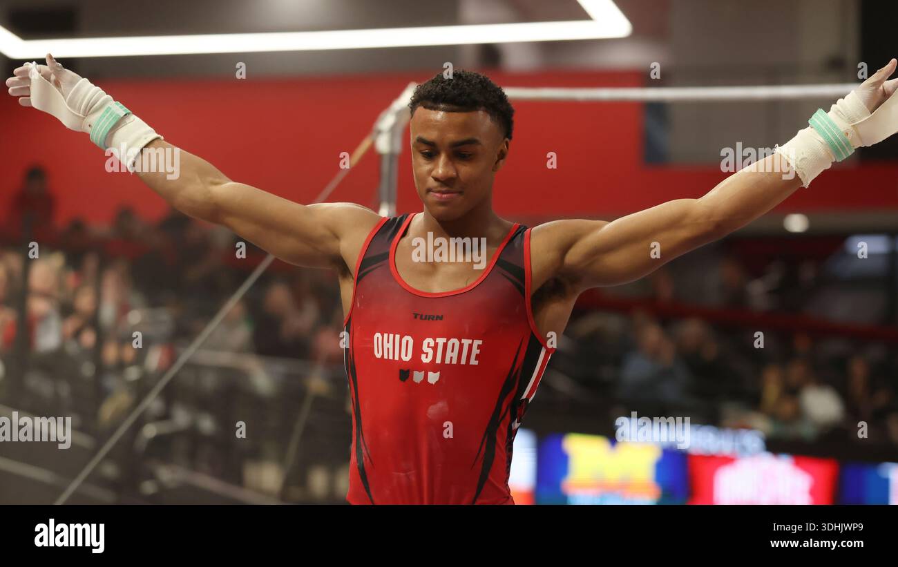 Ohio State gymnast Chase Davenport-Mills competes during an NCAA ...