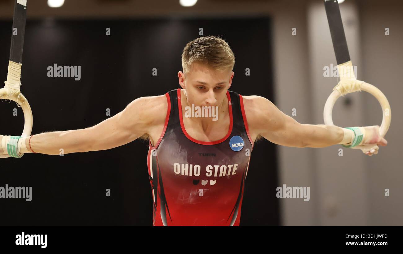 Ohio State gymnast Kristian Grahovski competes during an NCAA ...
